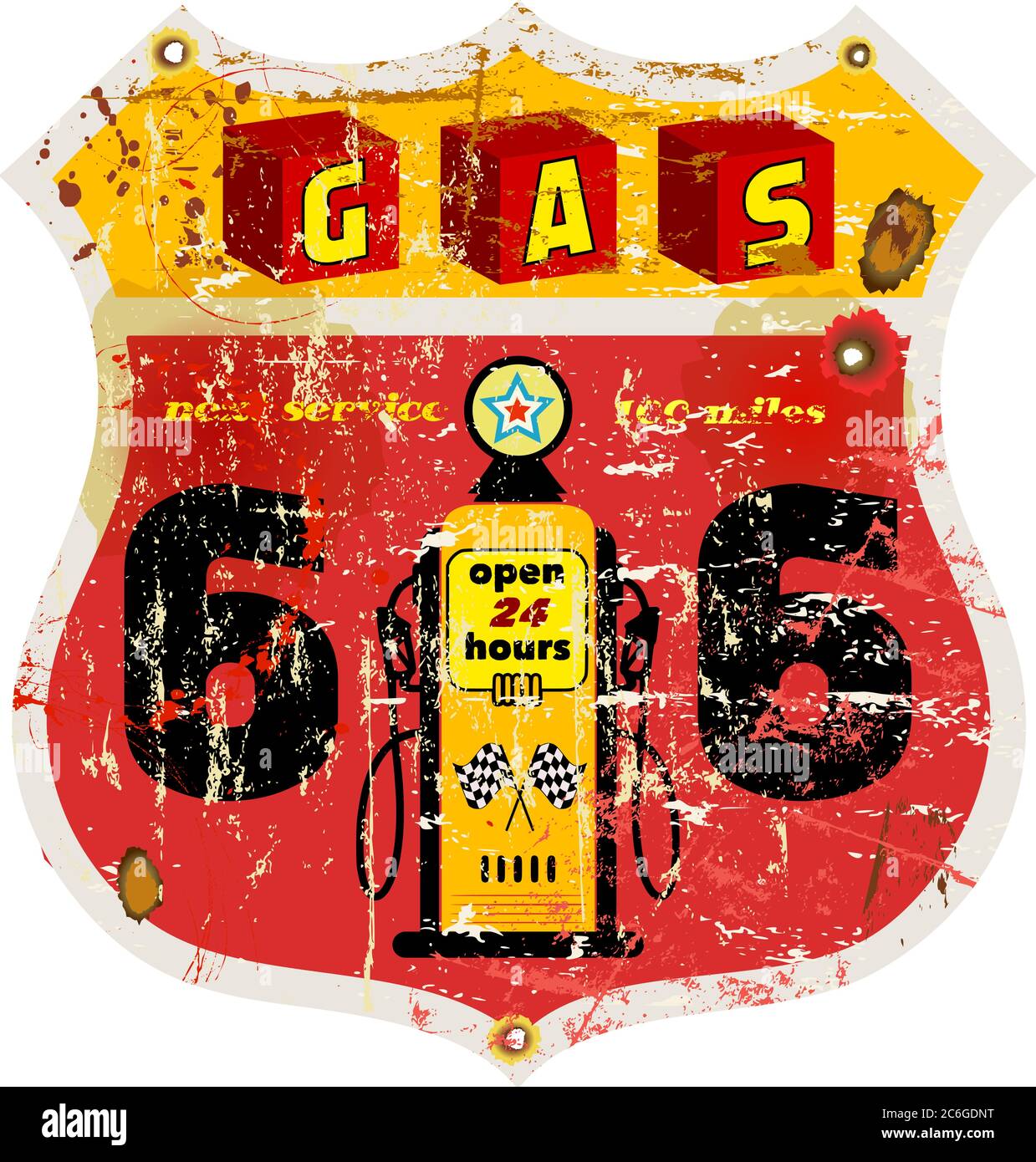 vintage route 66 gas sation sign, retro style vector illustration ...