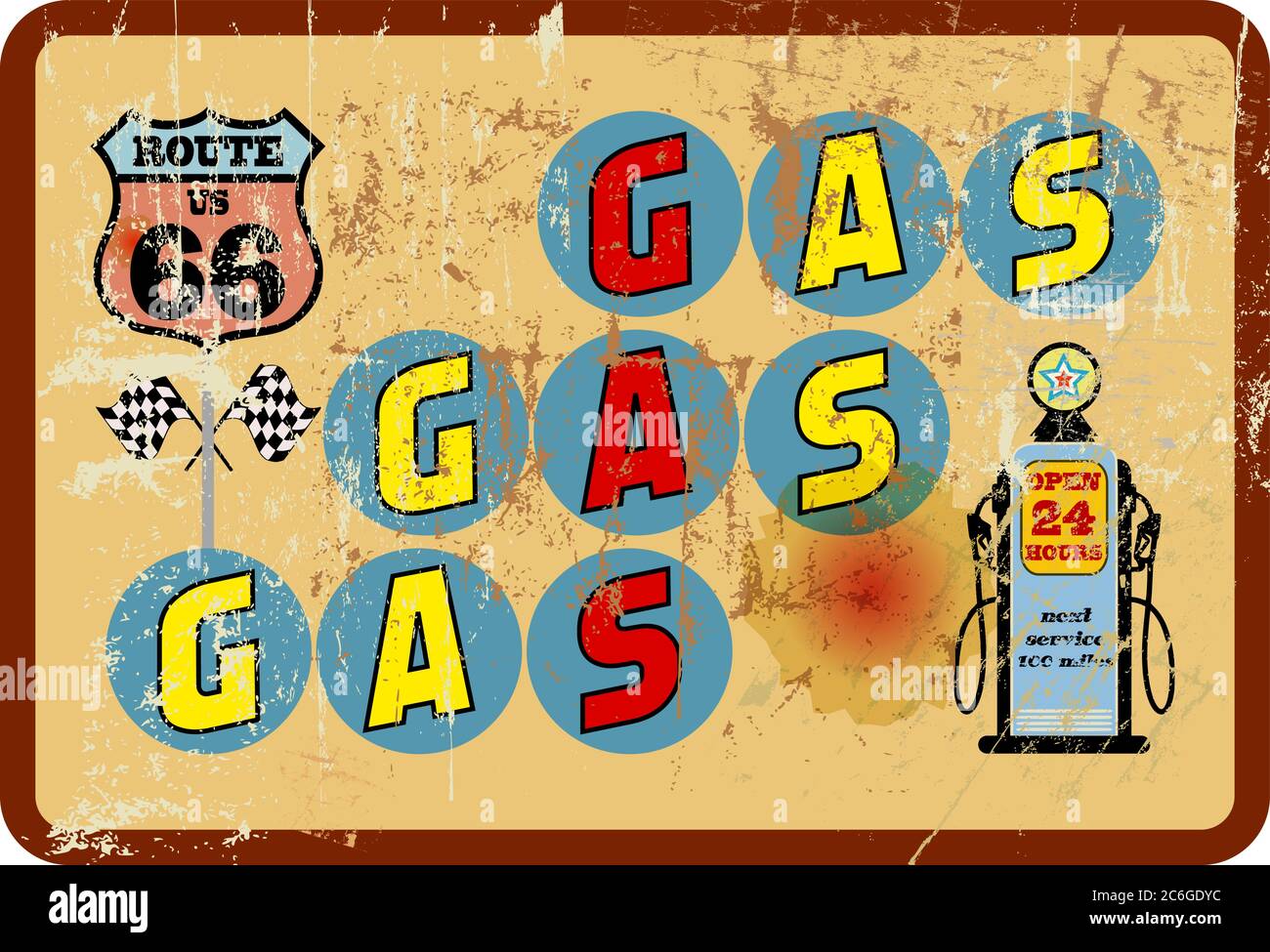 vintage route 66 gas sation sign, retro style vector illustration ...