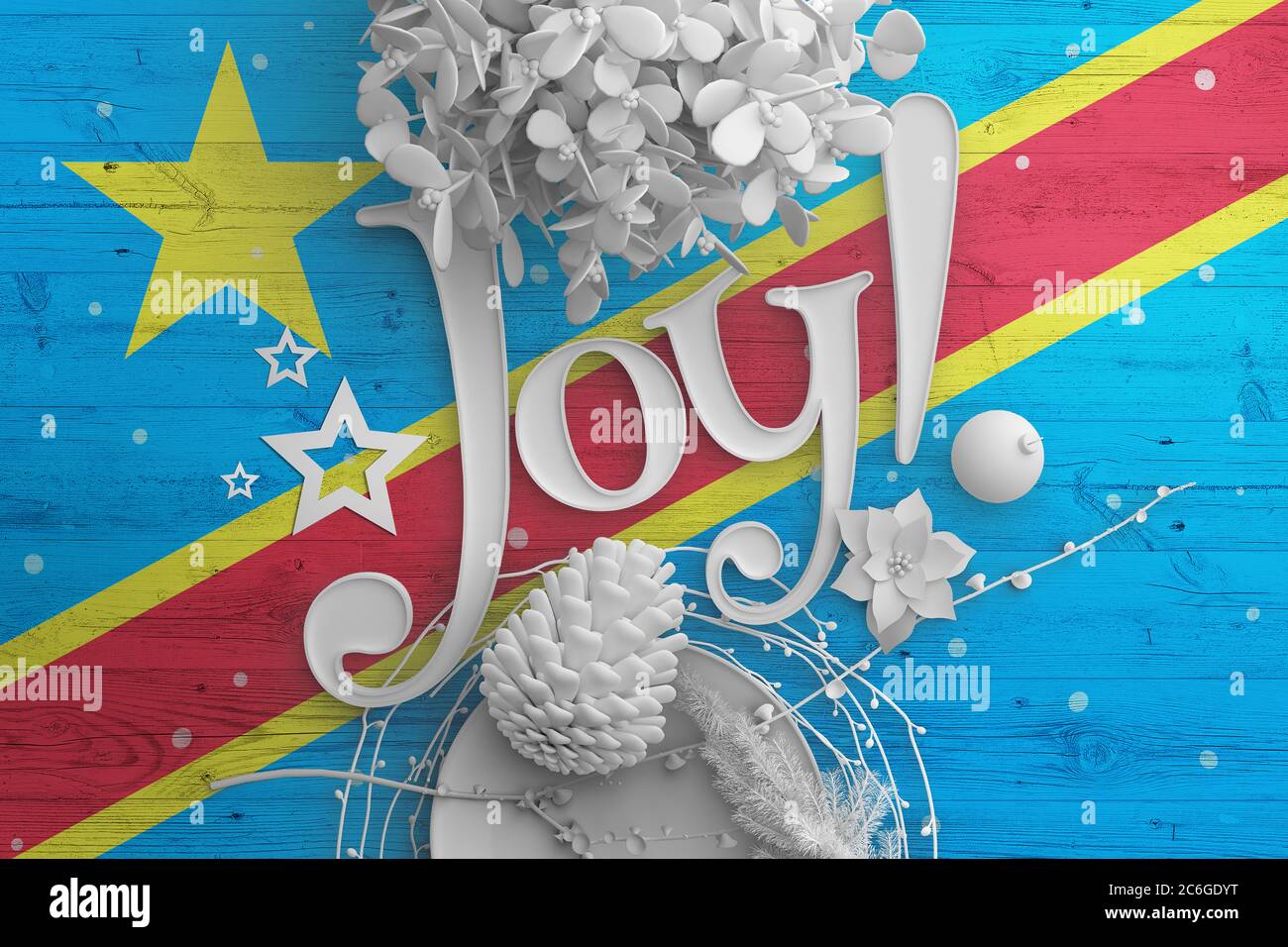 Congo flag on wooden table with Joy text. Christmas and new year ...