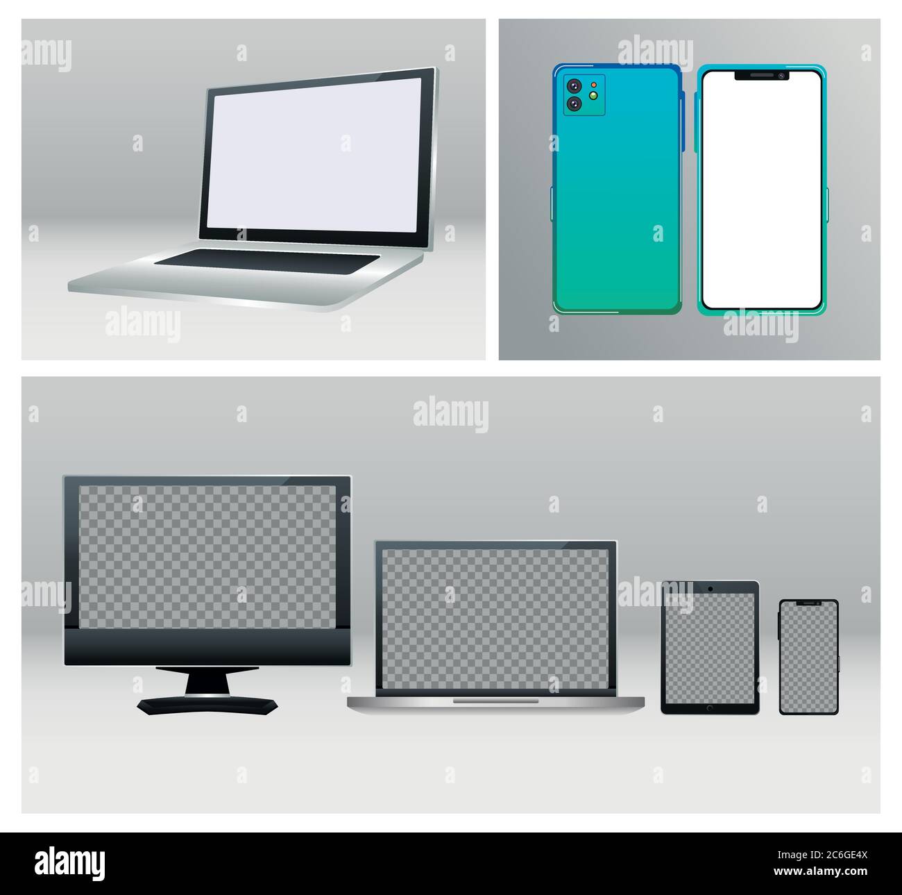 laptop and desktop computers with smartphones vector illustration ...