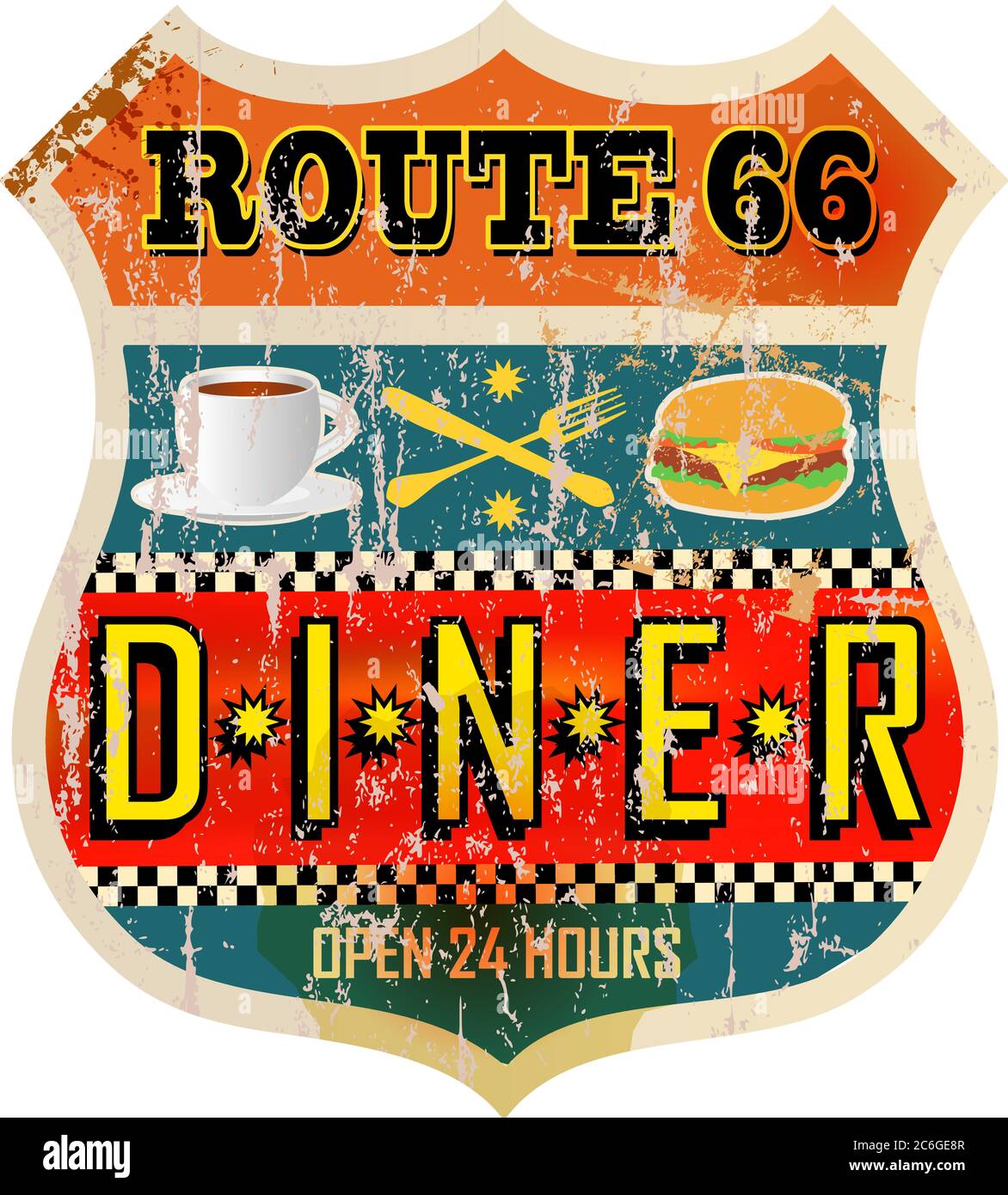 vintage route 66 gas sation sign, retro style vector illustration ...
