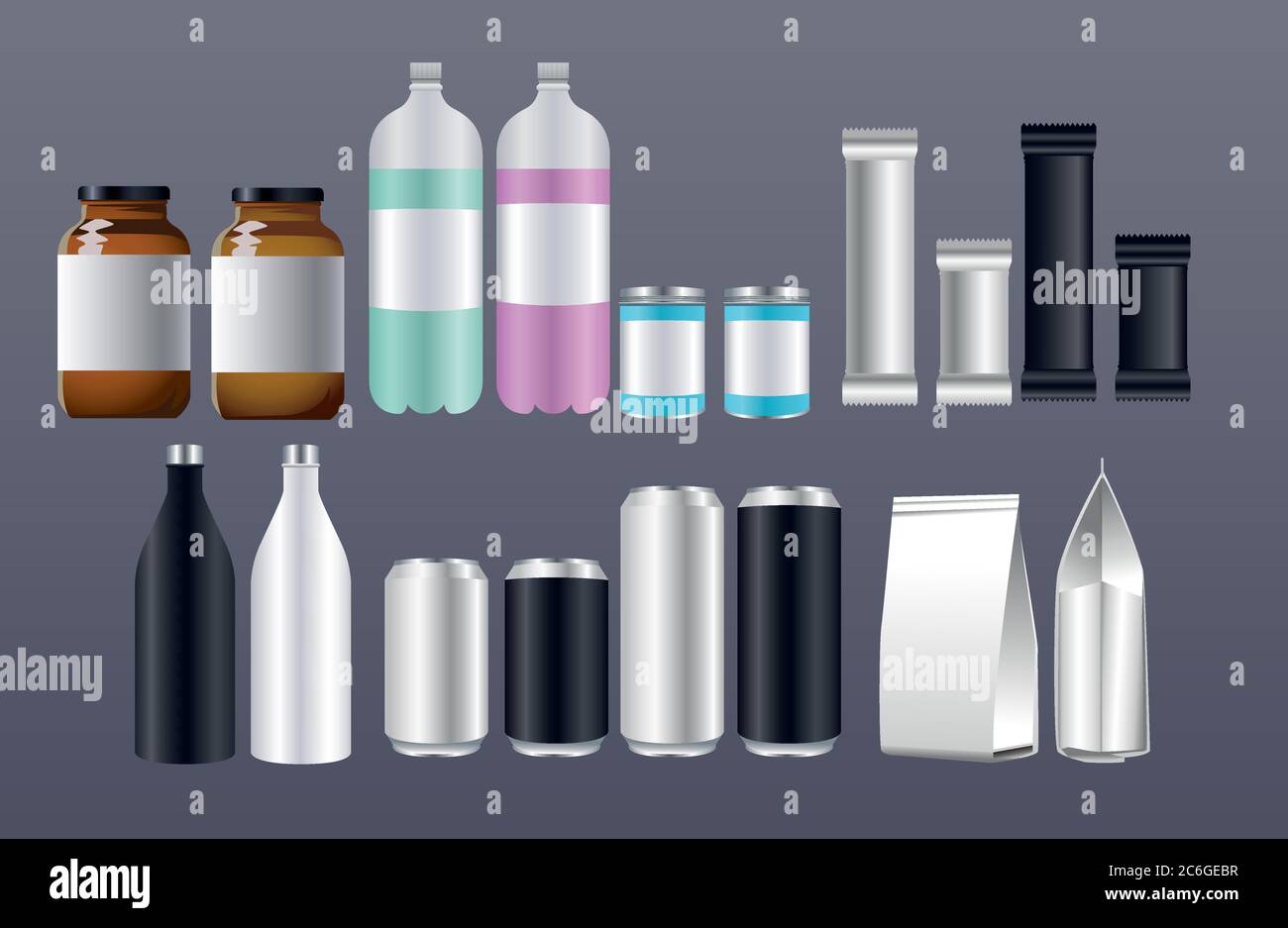 bottles and cans products packing branding icons vector illustration ...
