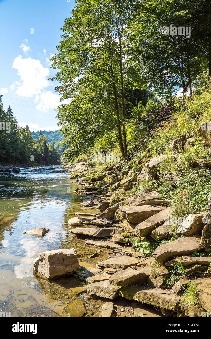 The mountain river Prut and waterfalls in Yaremche, Carpathians ...