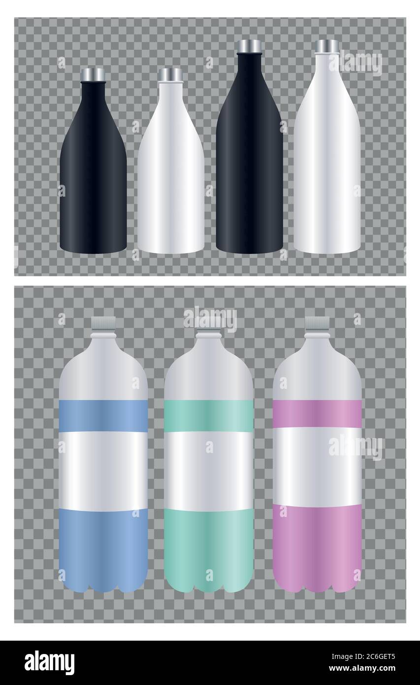 bottles products packing branding icons vector illustration design ...