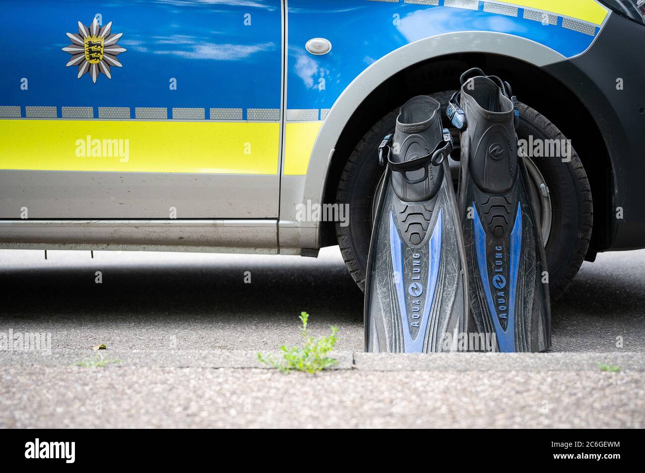 Schorndorf, Germany. 30th June, 2020. Floats of a police diver stand at ...