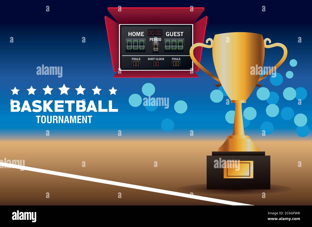 basketball sport poster with trophy and scoreboard vector illustration ...