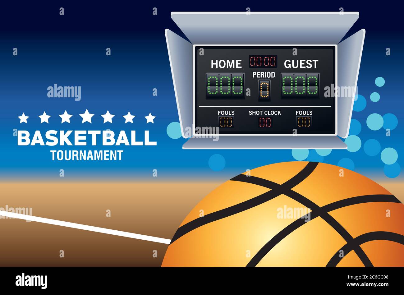 basketball sport poster with court and scoreboard vector illustration ...