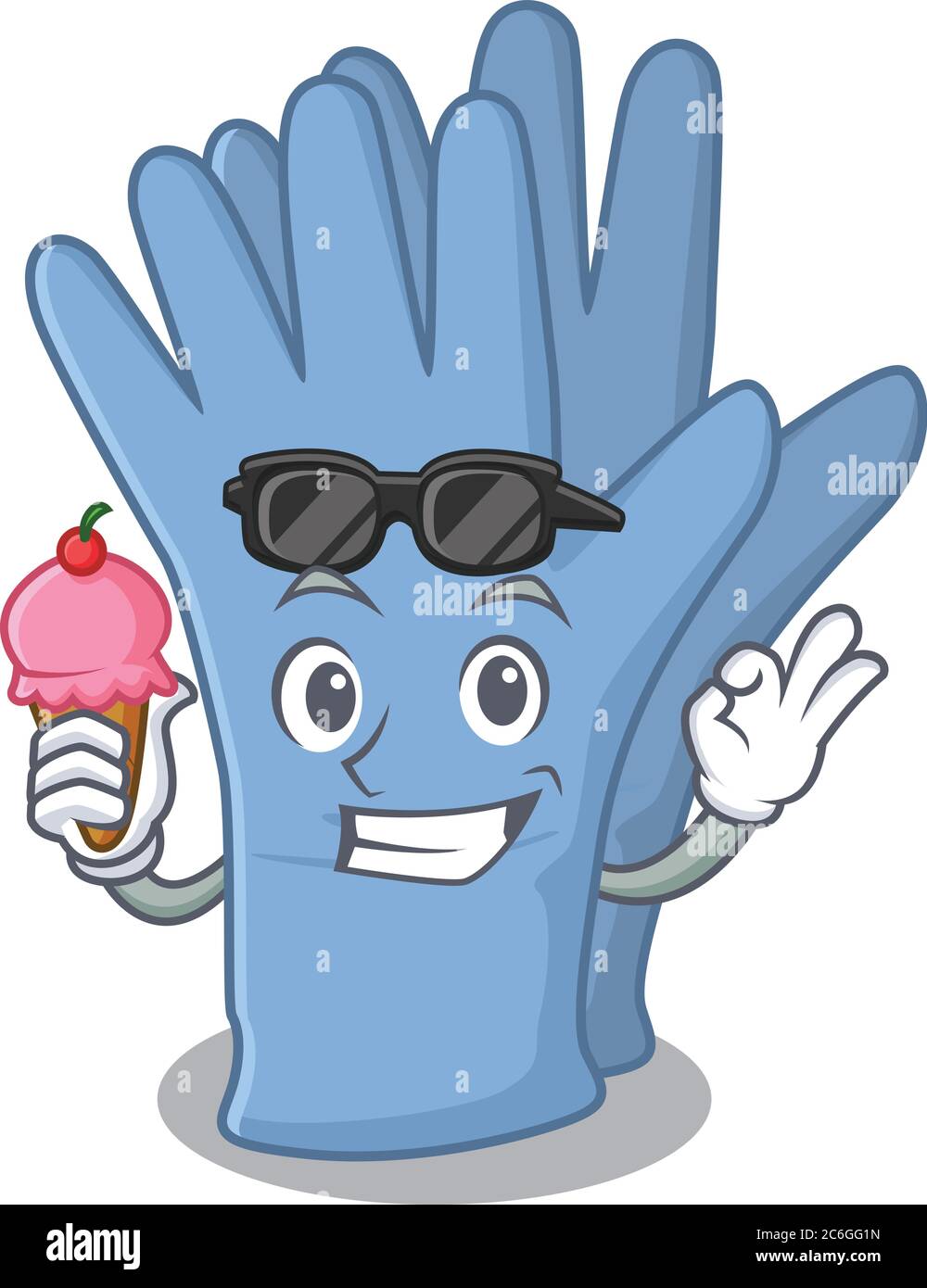 A cartoon drawing of medical gloves holding cone ice cream Stock Vector ...