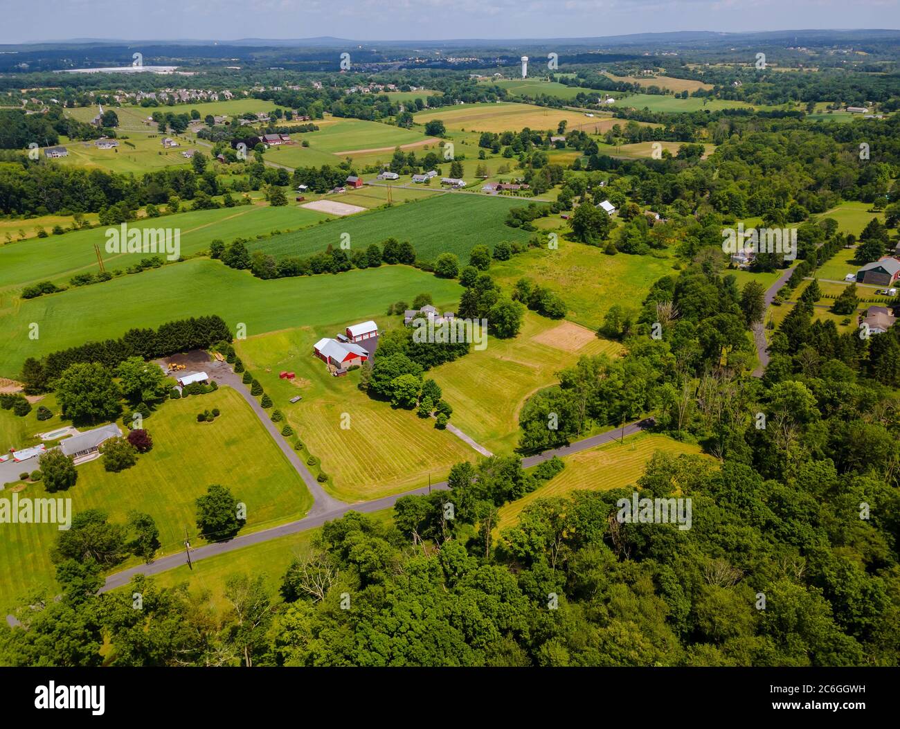 Drone view of farm fields from a height of beautiful agricultural ...