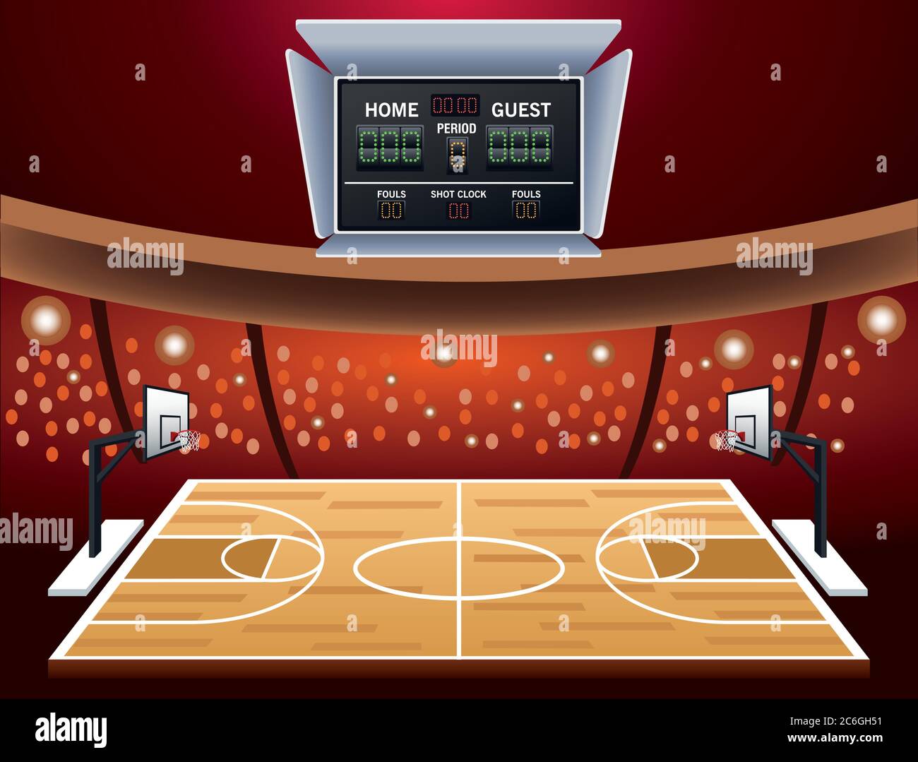basketball sport poster with court and scoreboard vector illustration ...