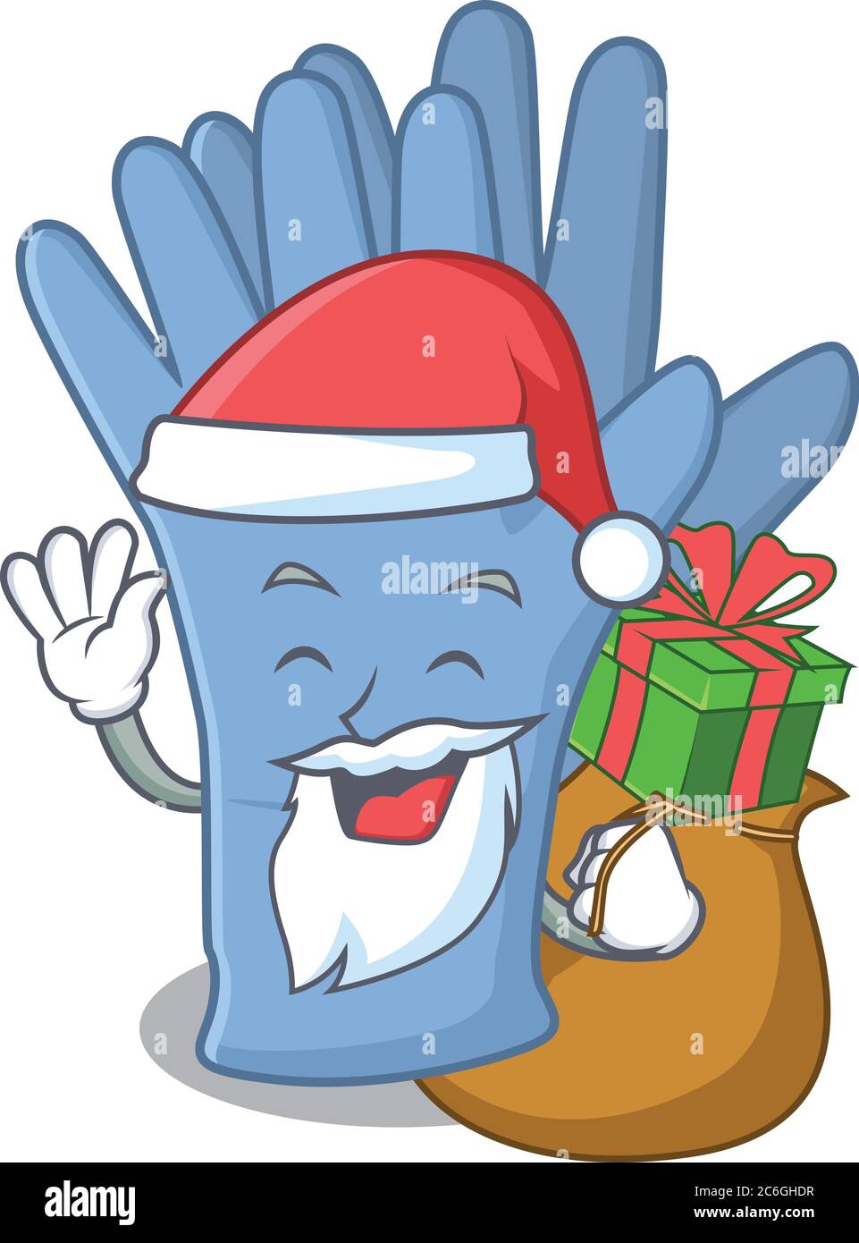 Cartoon design of medical gloves Santa having Christmas gift Stock ...