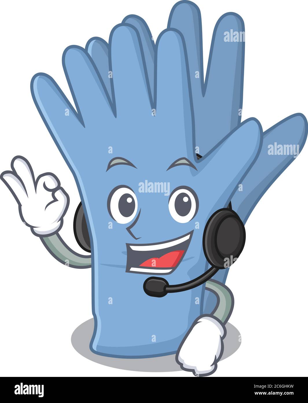 A stunning medical gloves mascot character concept wearing headphone ...