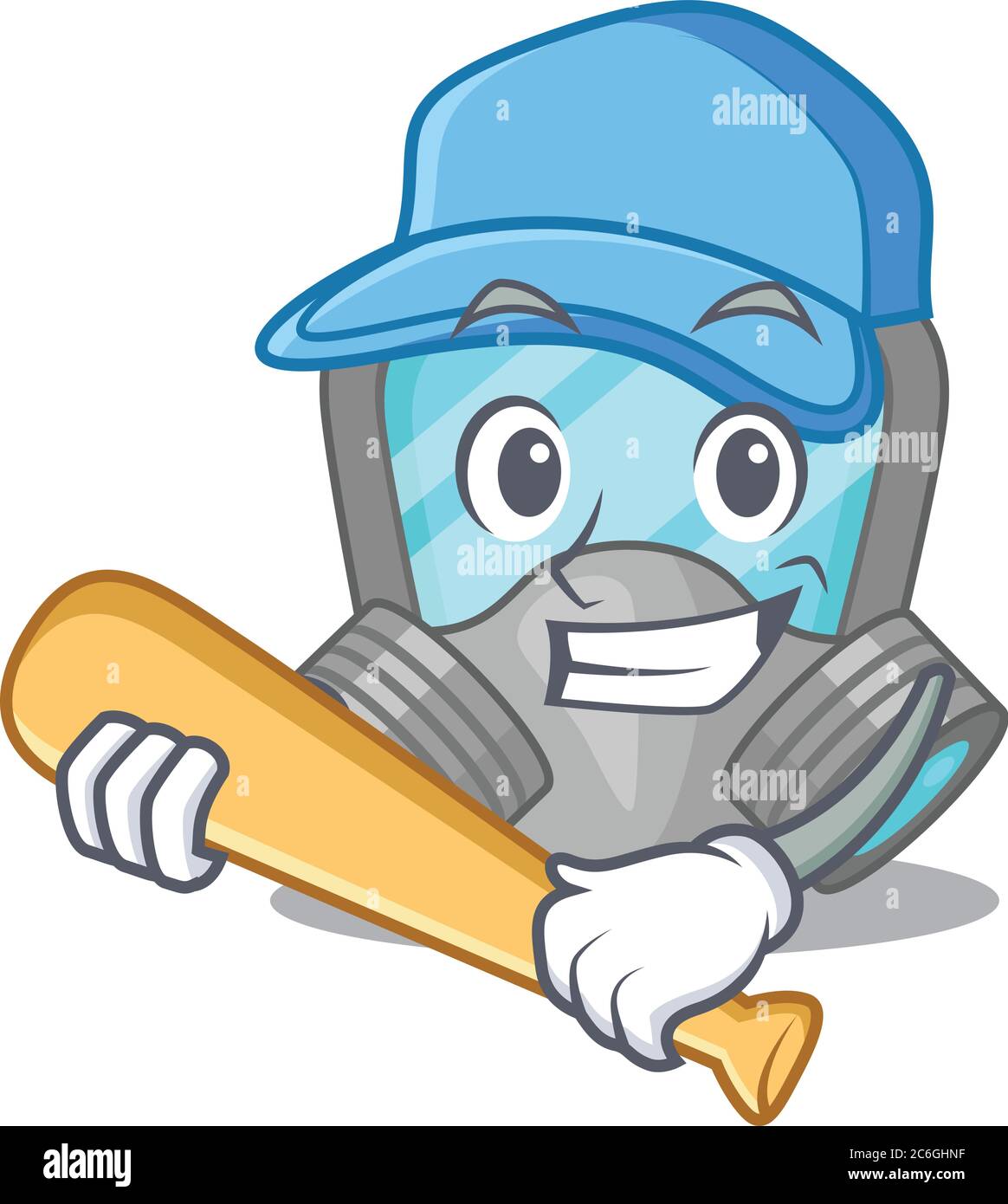Attractive respirator mask caricature character playing baseball Stock ...