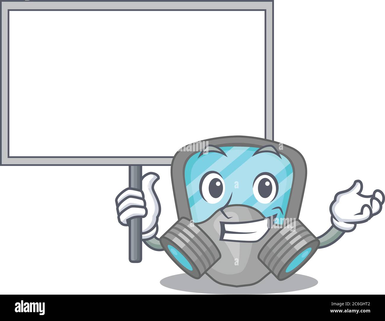 Cartoon picture of respirator mask mascot design style carries a board ...