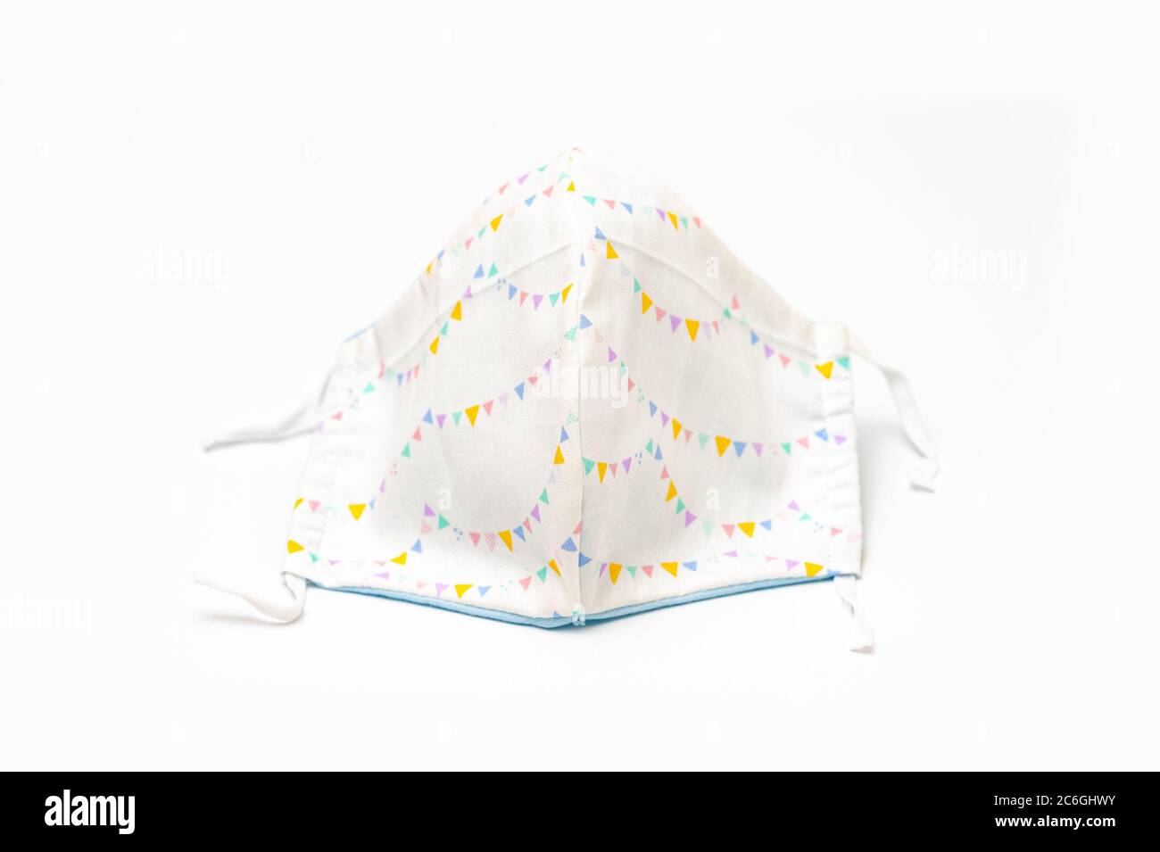 White with colorful triangular flags patterned DIY fabric face mask for ...