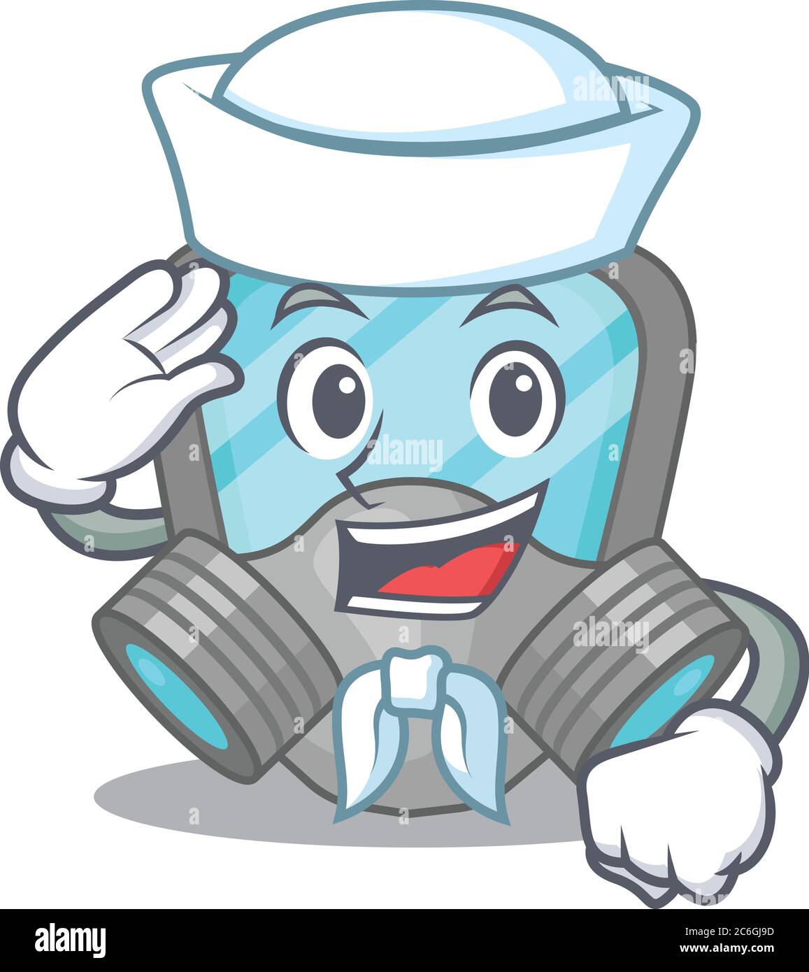 Smiley sailor cartoon character of respirator mask wearing white hat ...