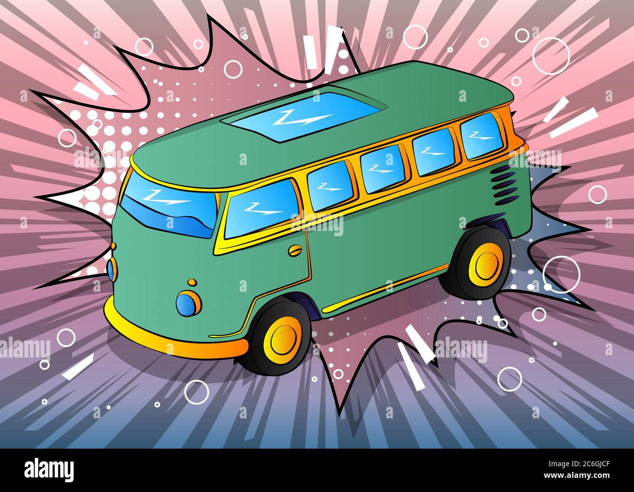 Comic book style, cartoon vector illustration of a cool retro van ...