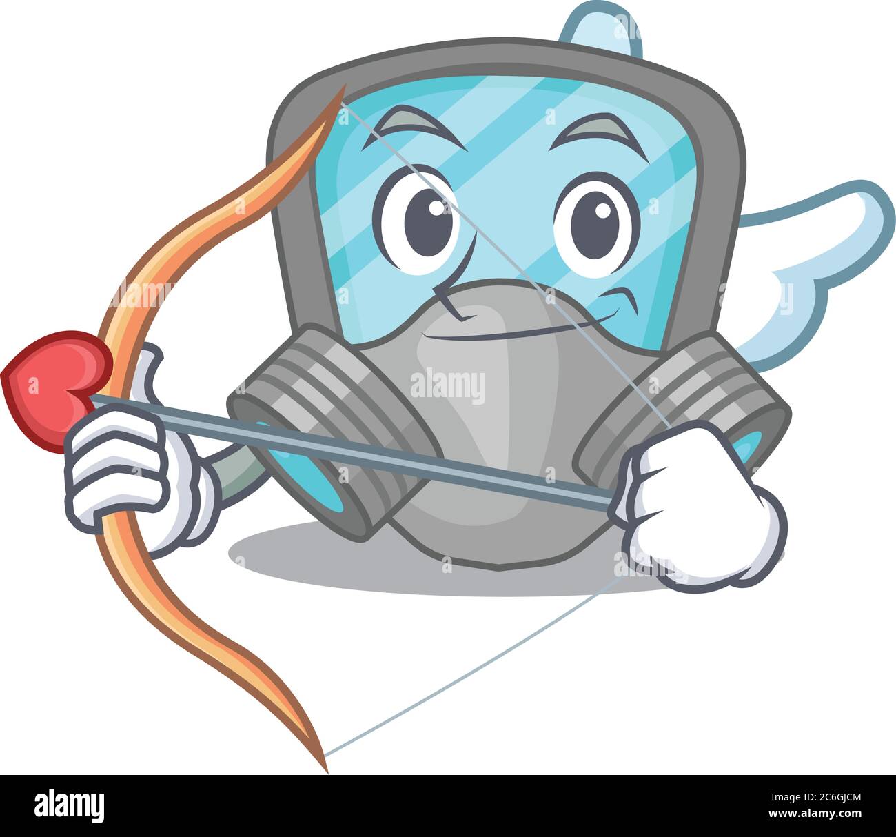 Respirator mask in sweet romantic cupid cartoon drawing with arrow ...