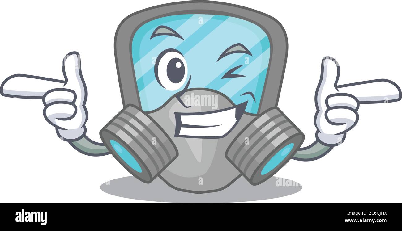 Cartoon design of respirator mask showing funny face with wink eye ...