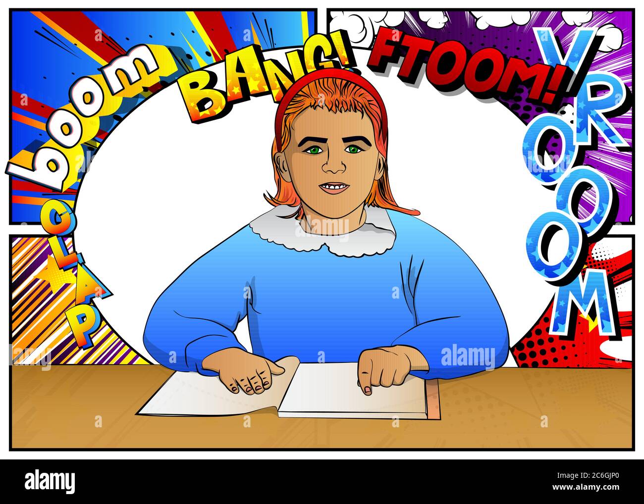 Happy cute girl reading a book. Education concept. Learning at home ...