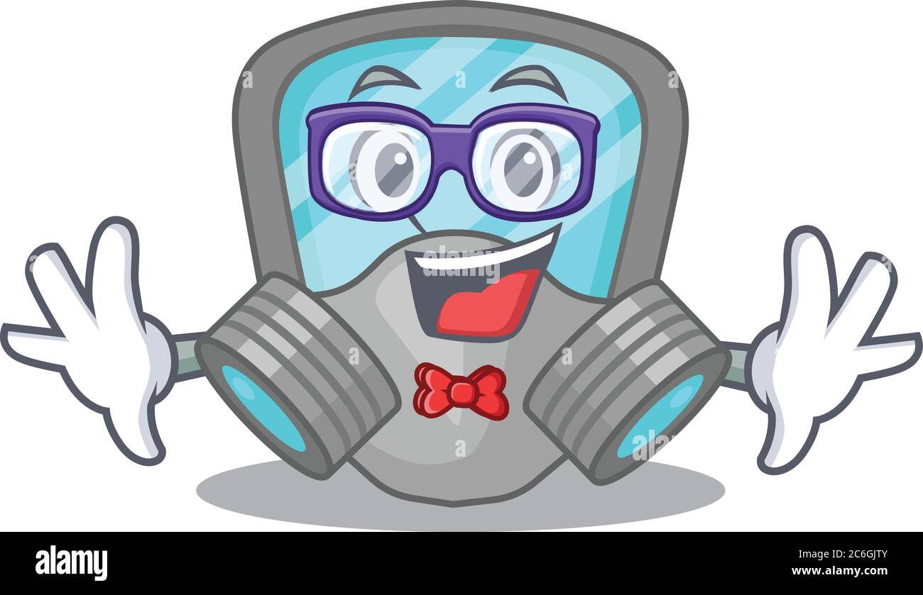 A cartoon drawing of geek respirator mask wearing weird glasses Stock ...