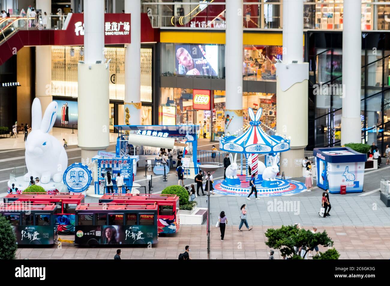 A white rabbit pop-up store at the Nanjing Road Pedestrian Mall was ...