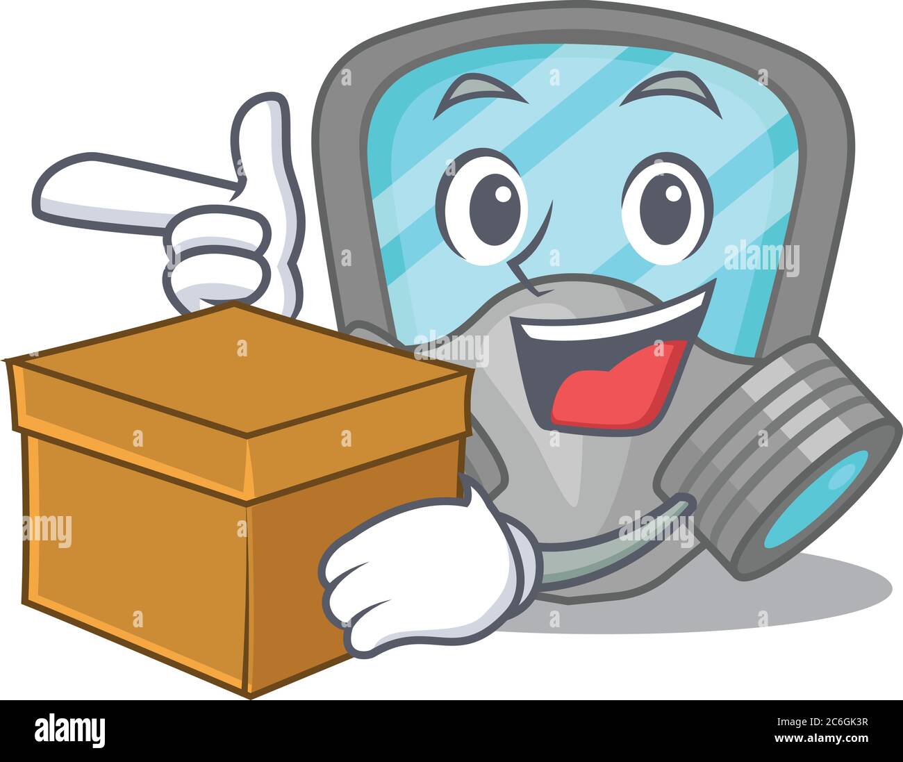 A cheerful respirator mask cartoon design concept having a box Stock ...