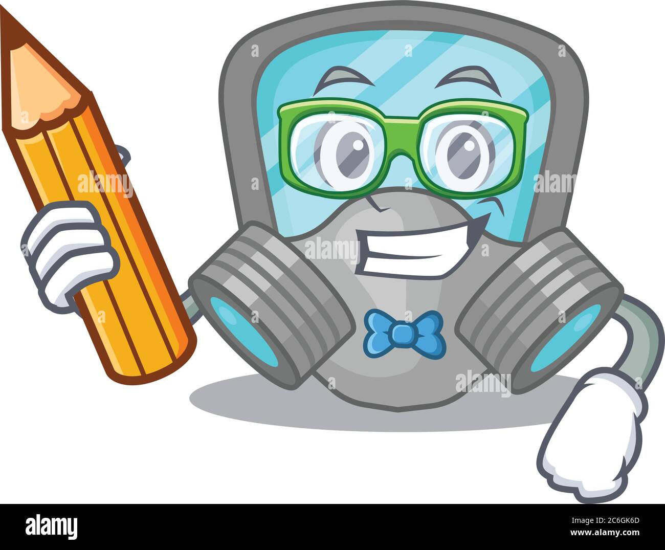 A clever student respirator mask cartoon character study at home Stock ...