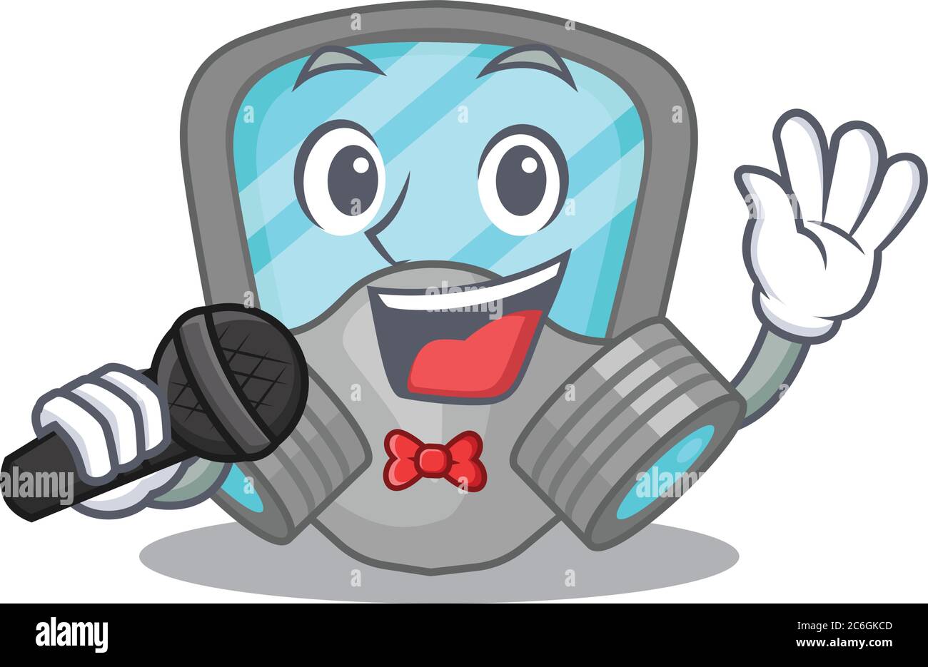 cartoon character of respirator mask sing a song with a microphone ...