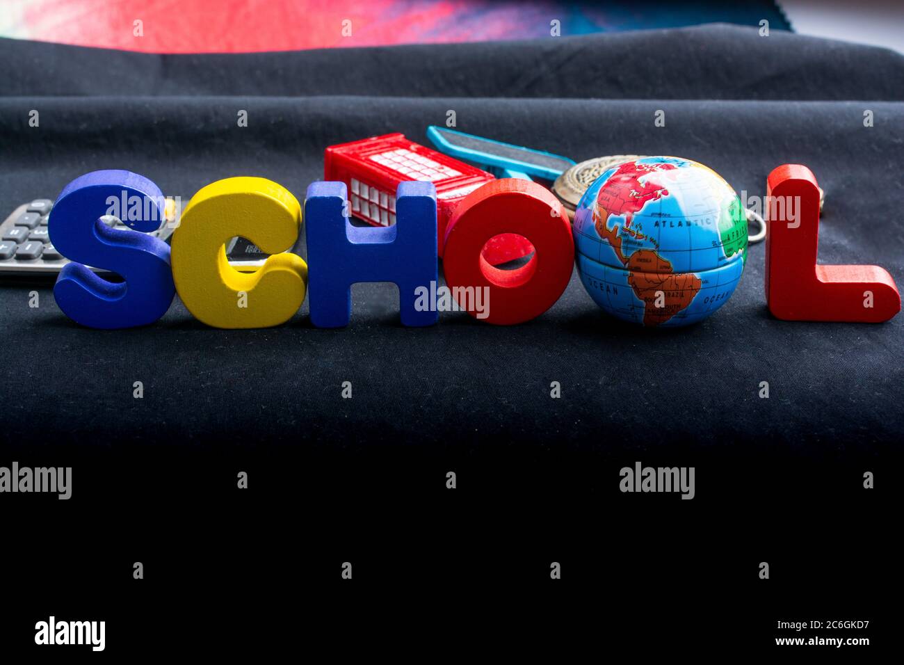 Education concept by School lettering with colorful wooden letters ...