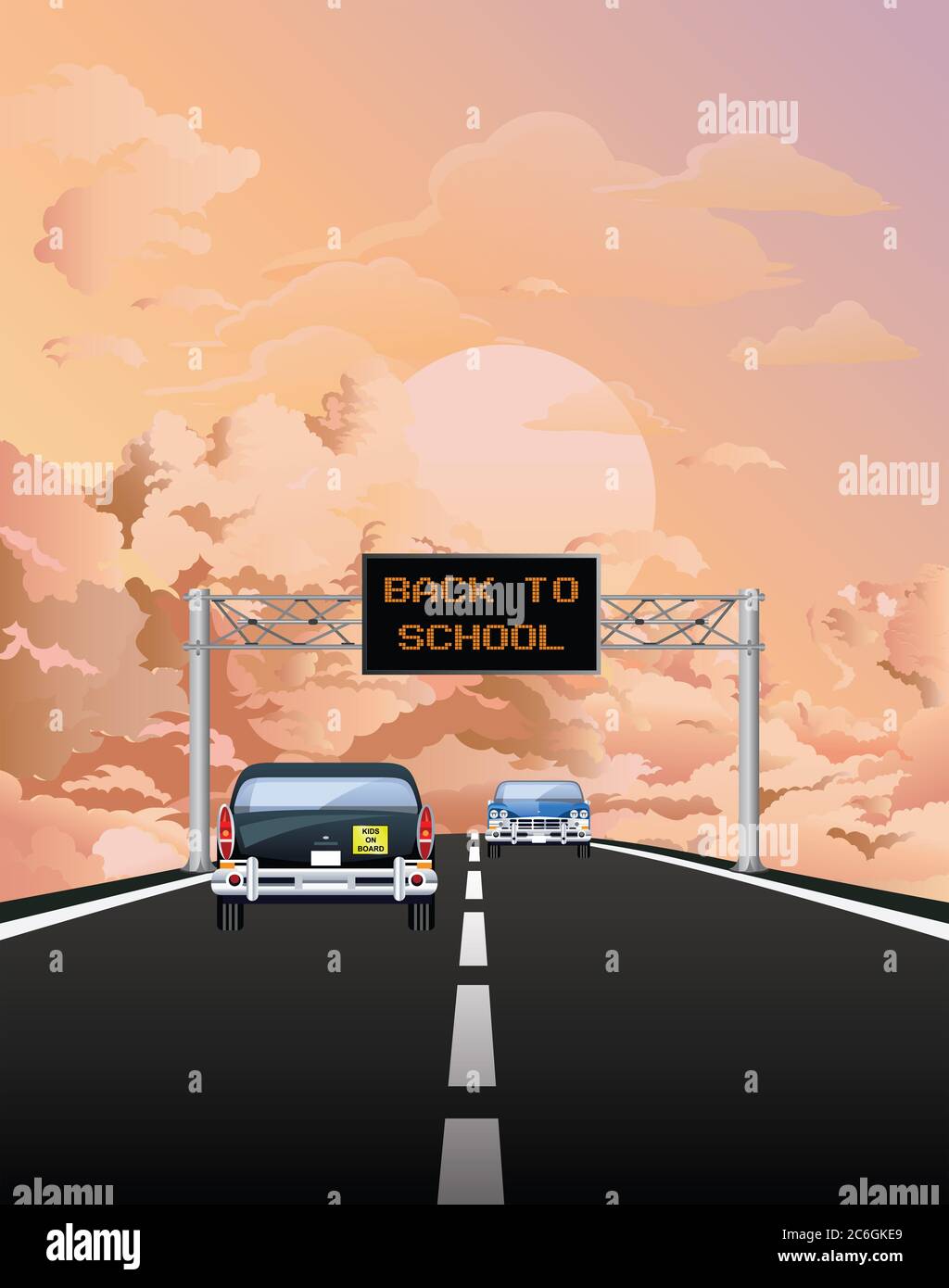 Highway digital overhead gantry sign with back to school message and ...