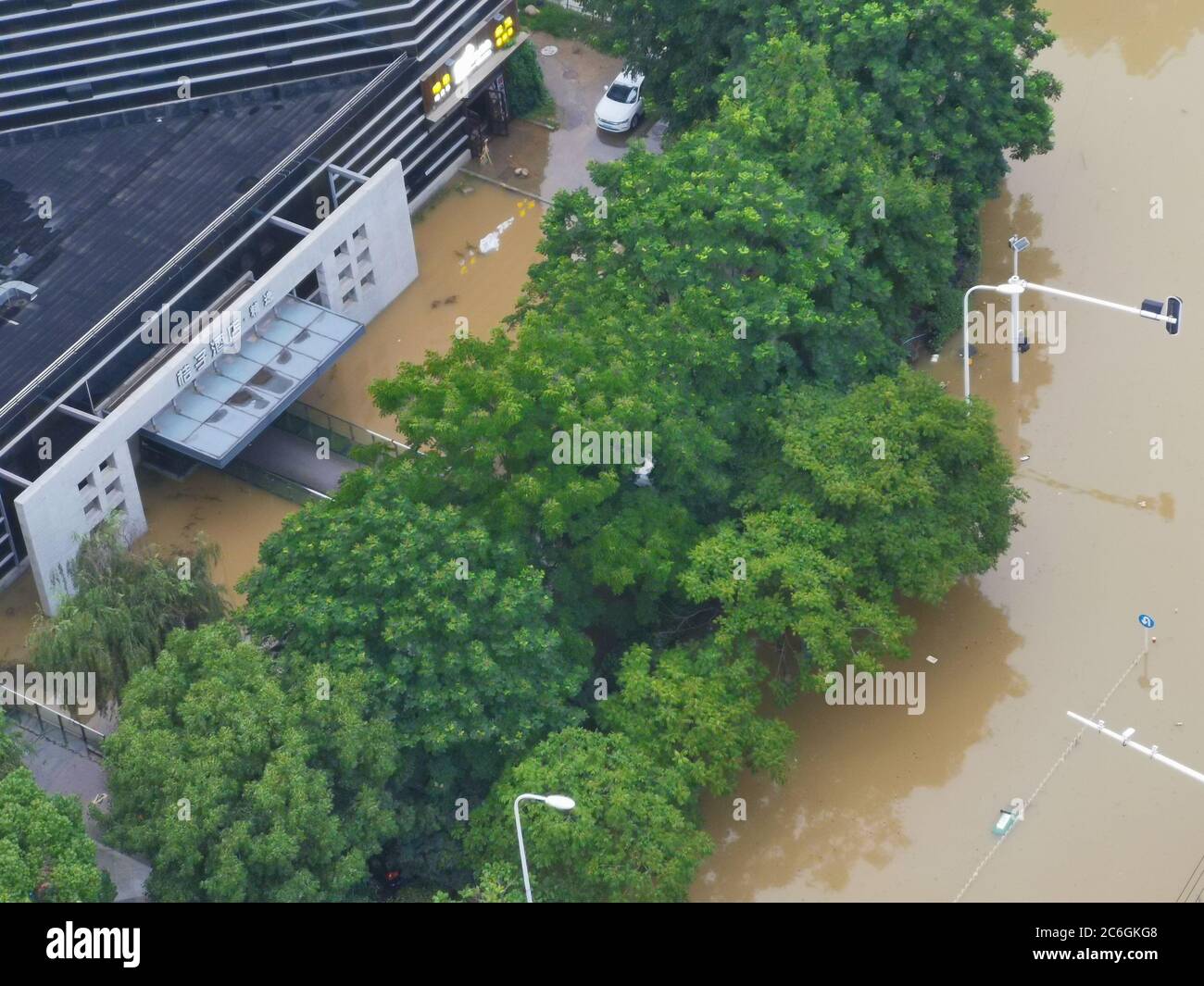 Aerial view of the ponding caused by heavy rain in Wuhan city, south ...