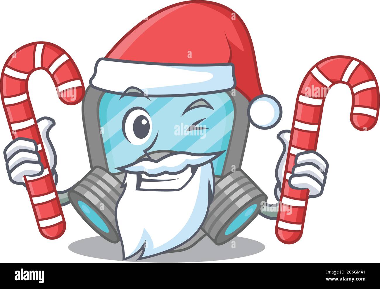 Friendly respirator mask dressed in Santa Cartoon character with ...