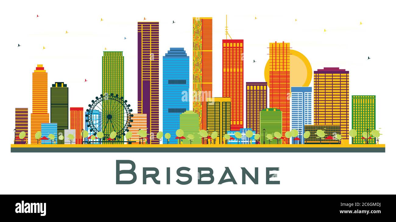 Brisbane Australia City Skyline with Color Buildings Isolated on White ...