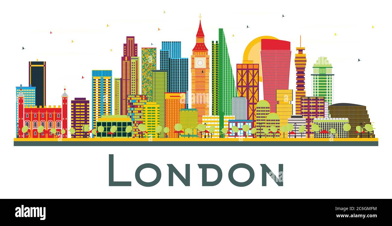 London England City Skyline with Color Buildings Isolated on White ...