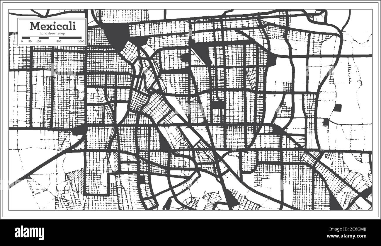 Mexicali Mexico City Map in Black and White Color in Retro Style ...