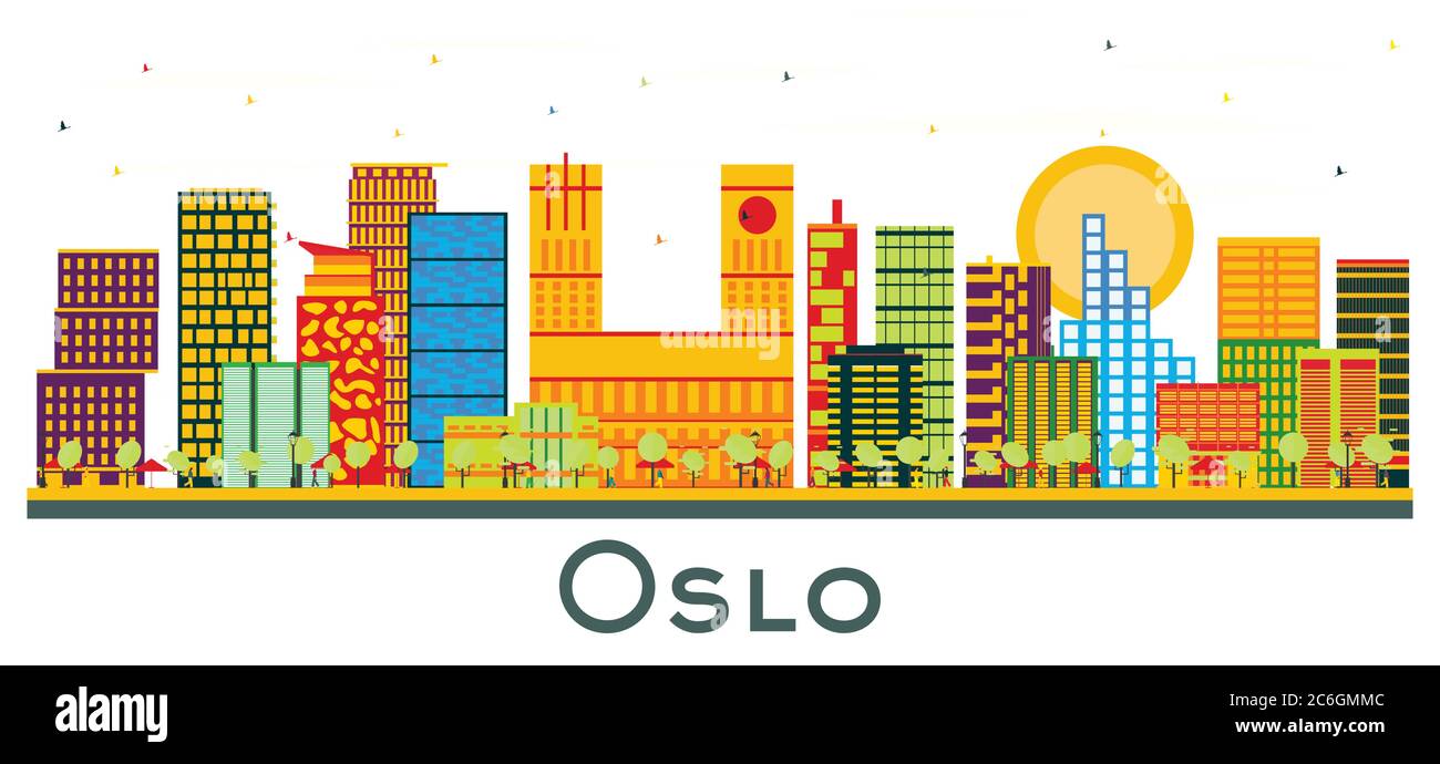 Oslo Norway City Skyline with Color Buildings Isolated on White. Vector ...
