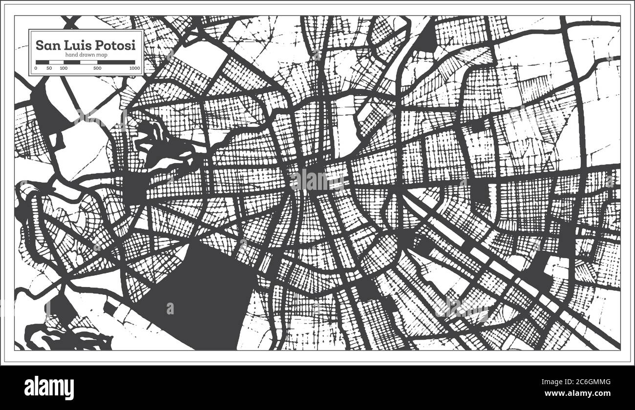 San Luis Potosi Mexico City Map in Black and White Color in Retro Style ...