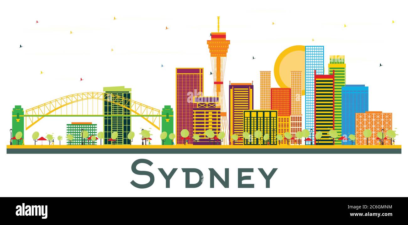 Sydney Australia City Skyline with Color Buildings Isolated on White ...