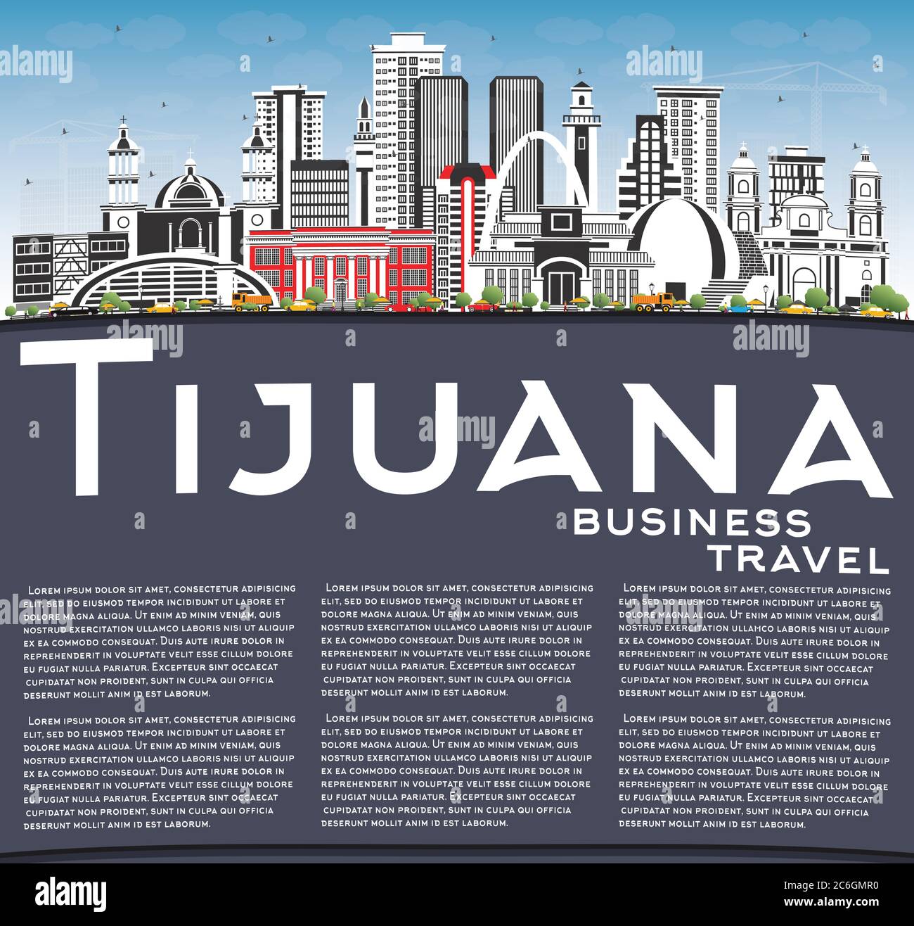 Tijuana Mexico City Skyline with Color Buildings, Blue Sky and Copy ...