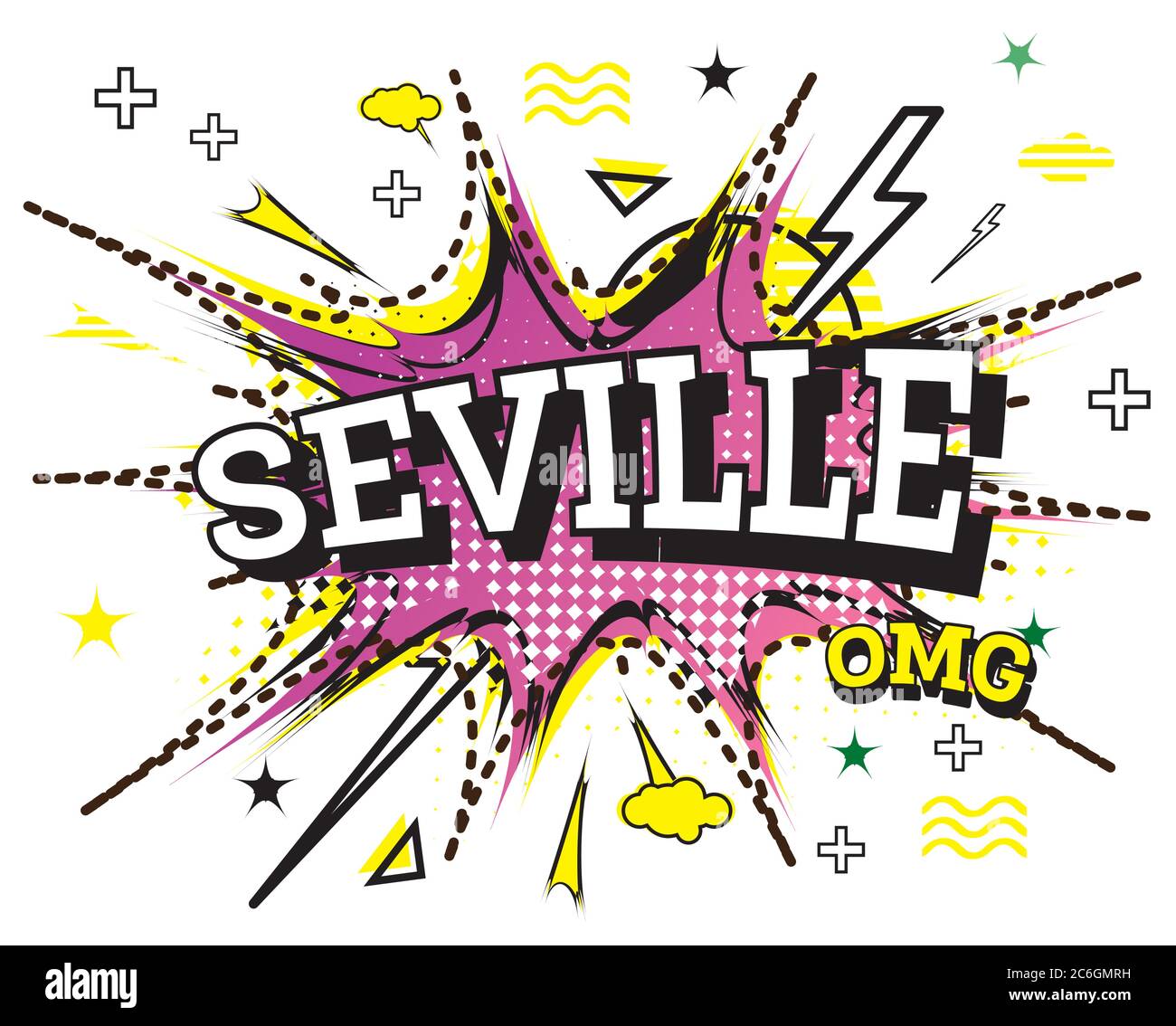 Seville Comic Text in Pop Art Style Isolated on White Background ...