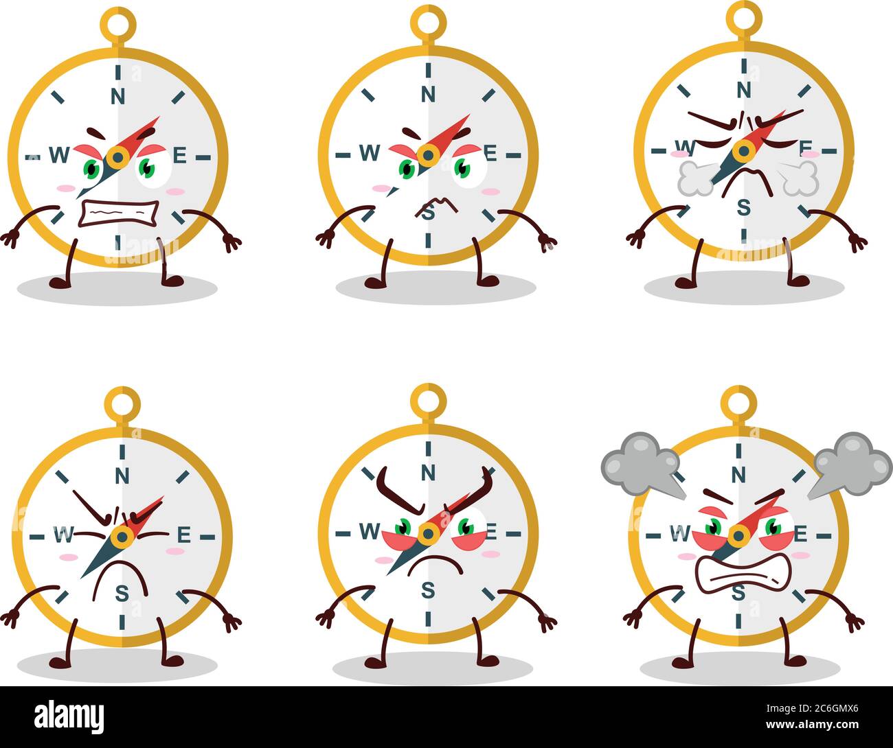 Compass cartoon character with various angry expressions Stock Vector ...