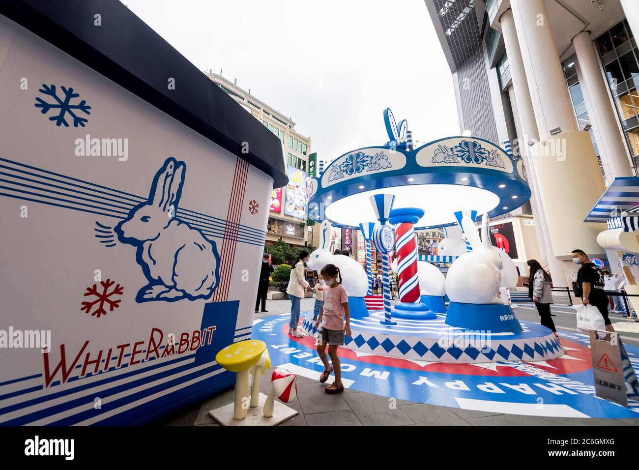 A white rabbit pop-up store at the Nanjing Road Pedestrian Mall was ...