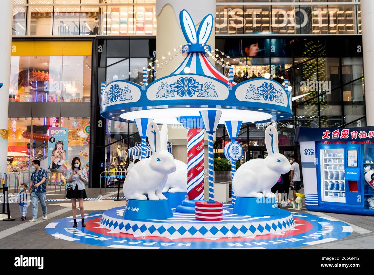 A white rabbit pop-up store at the Nanjing Road Pedestrian Mall was ...