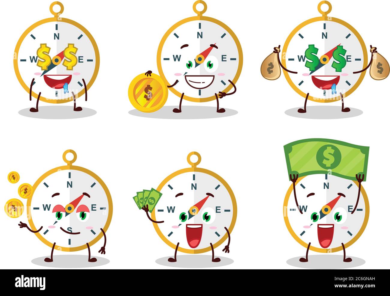 Compass cartoon character with cute emoticon bring money Stock Vector ...