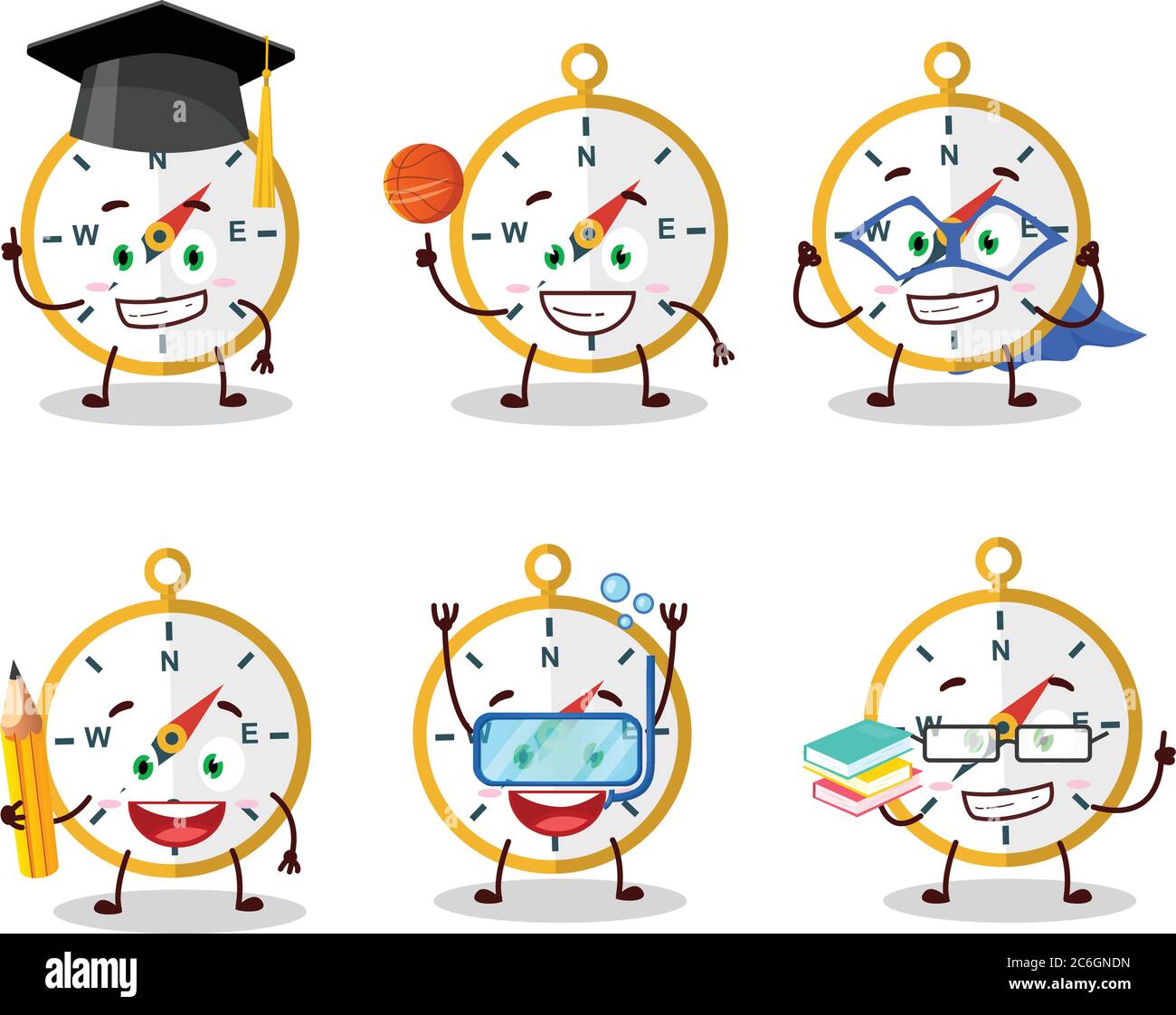 School student of compass cartoon character with various expressions ...