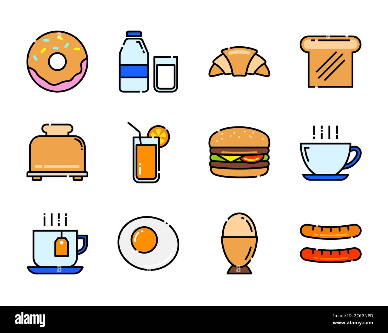set of breakfast icon color and thin line Stock Vector Image & Art - Alamy