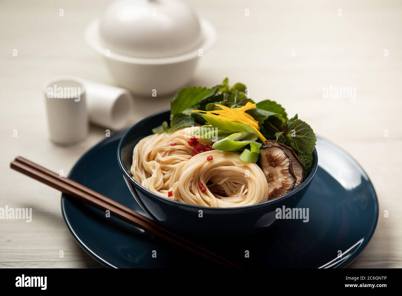 korean noodle on the table (with perilla leaf Stock Photo - Alamy