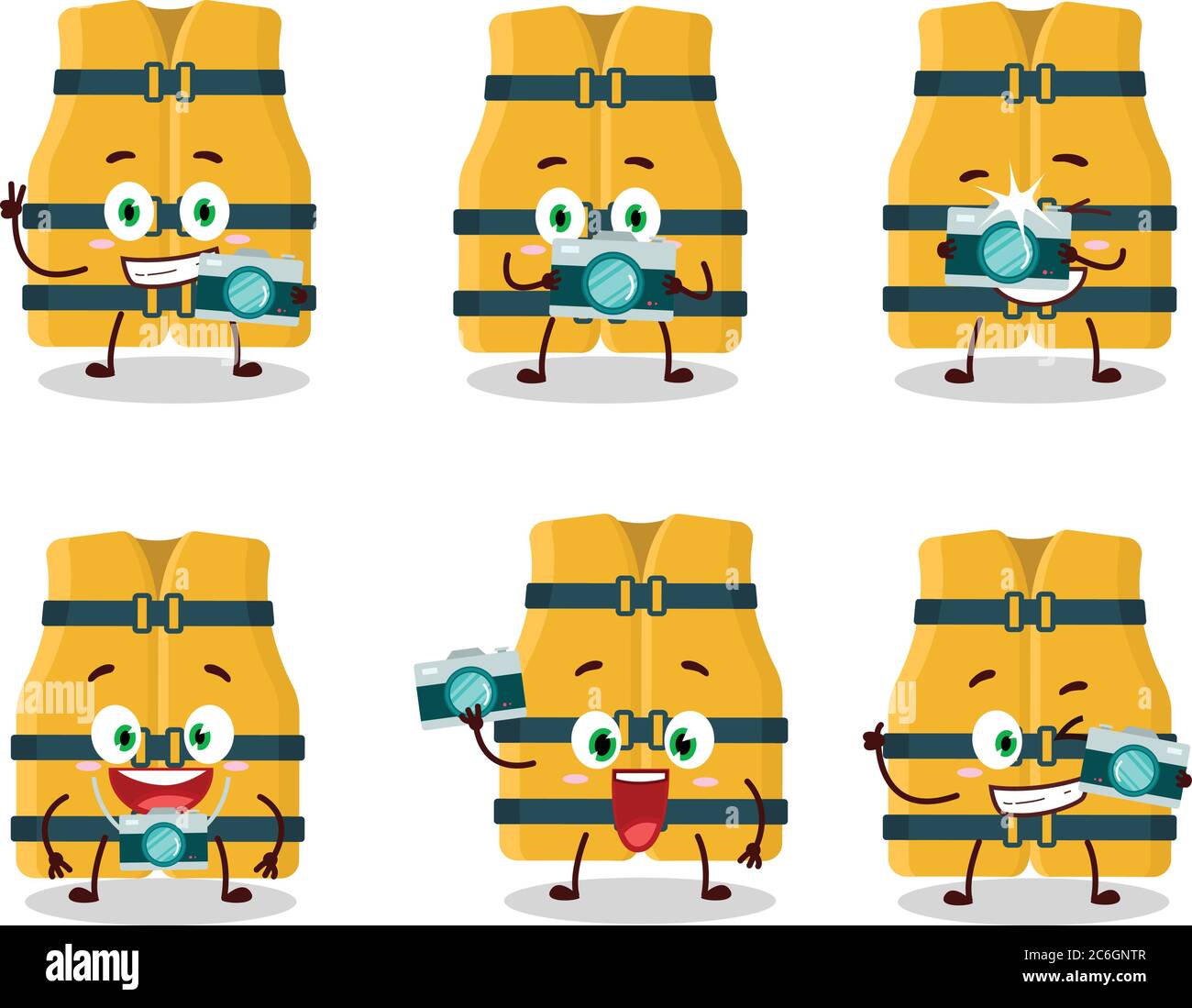 Photographer profession emoticon with life vest cartoon character Stock ...