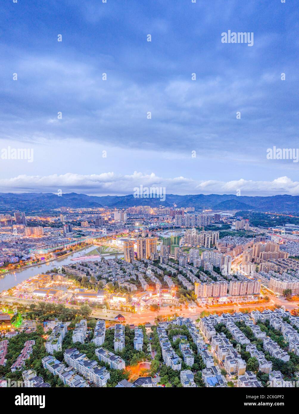 Aerial view of Jintang county in Chengdu city, southwest China's ...